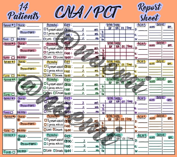 CNA Report Sheet Printable 14 Patient Report Sheet Tcp - Etsy