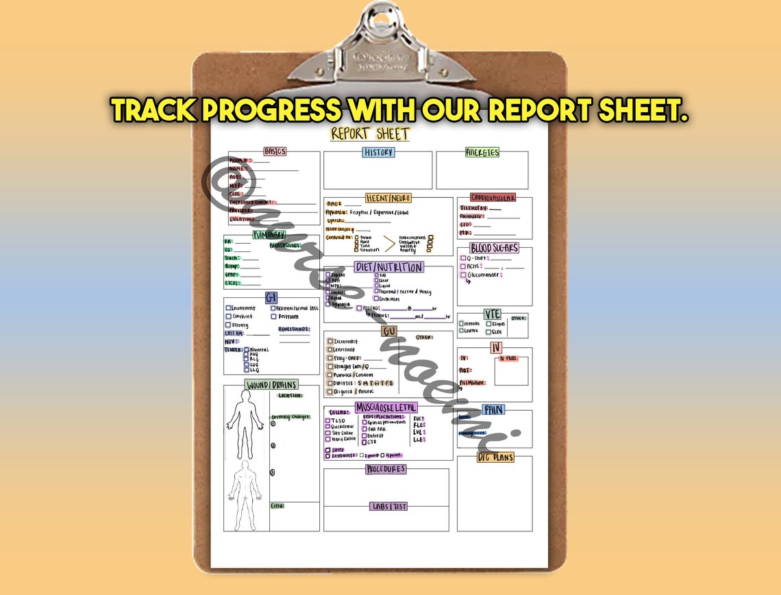 Printable Nursing Report Sheet, Nurse Brain Sheet/med Surg Brain Sheet ...