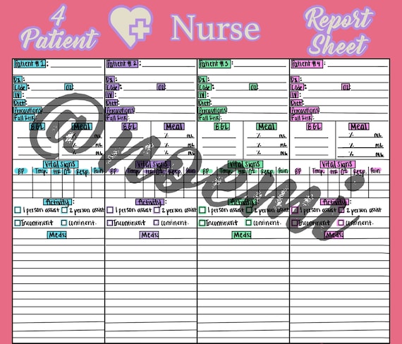 4 Patients Printable Nursing Report Sheet/ Nurse Brain - Etsy