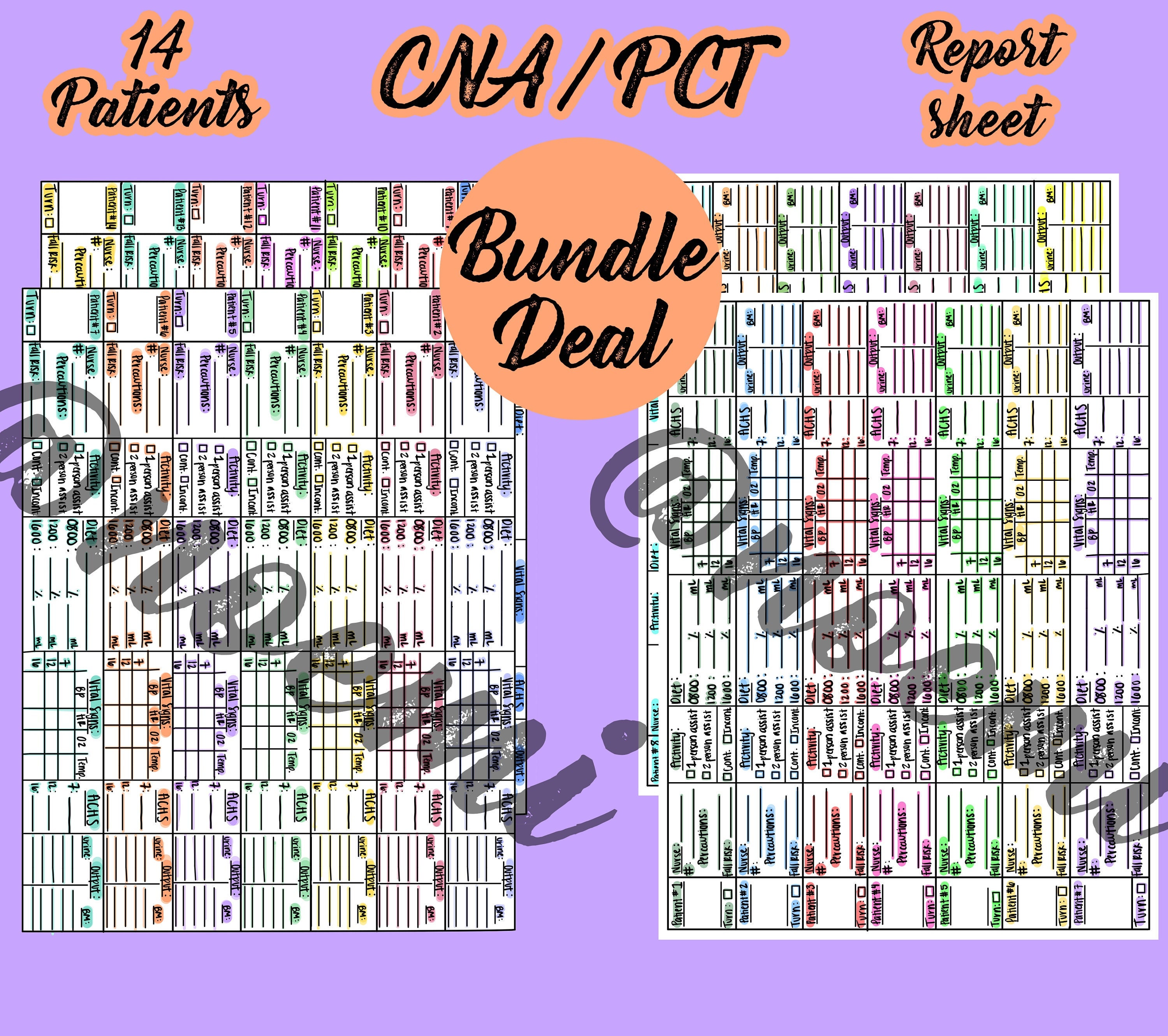 CNA Report Sheet Bundle Deal , Printable 14 Patient Report Sheet, Tcp ...