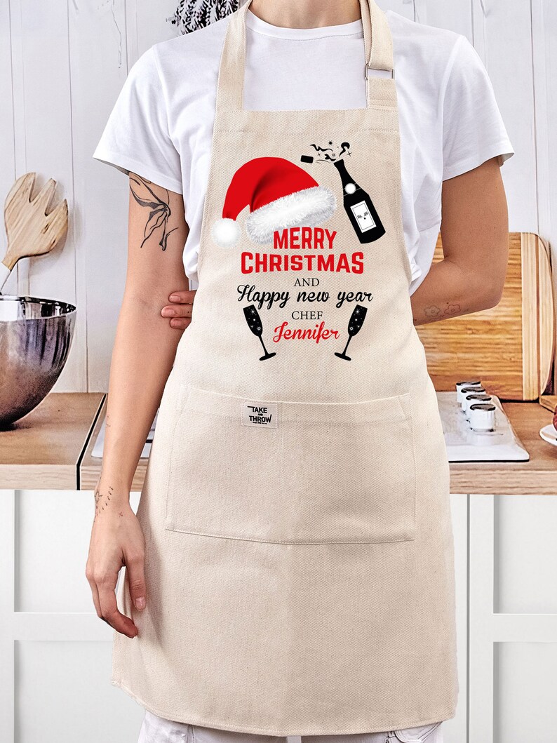 Merry Christmas Personalized Cotton Apron Christmas Customized Kitchen ...