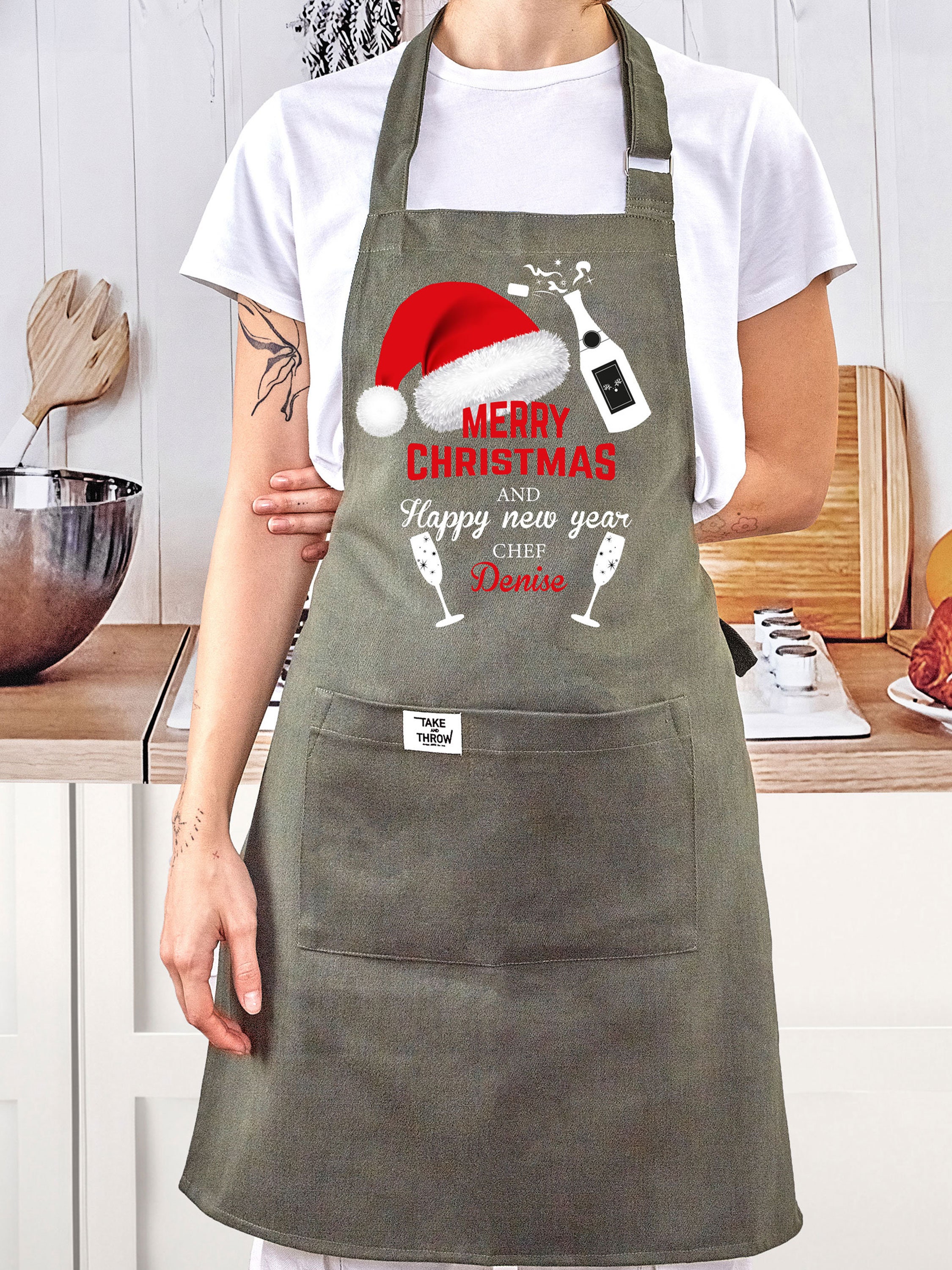 Merry Christmas Personalized Cotton Apron Christmas Customized Kitchen ...