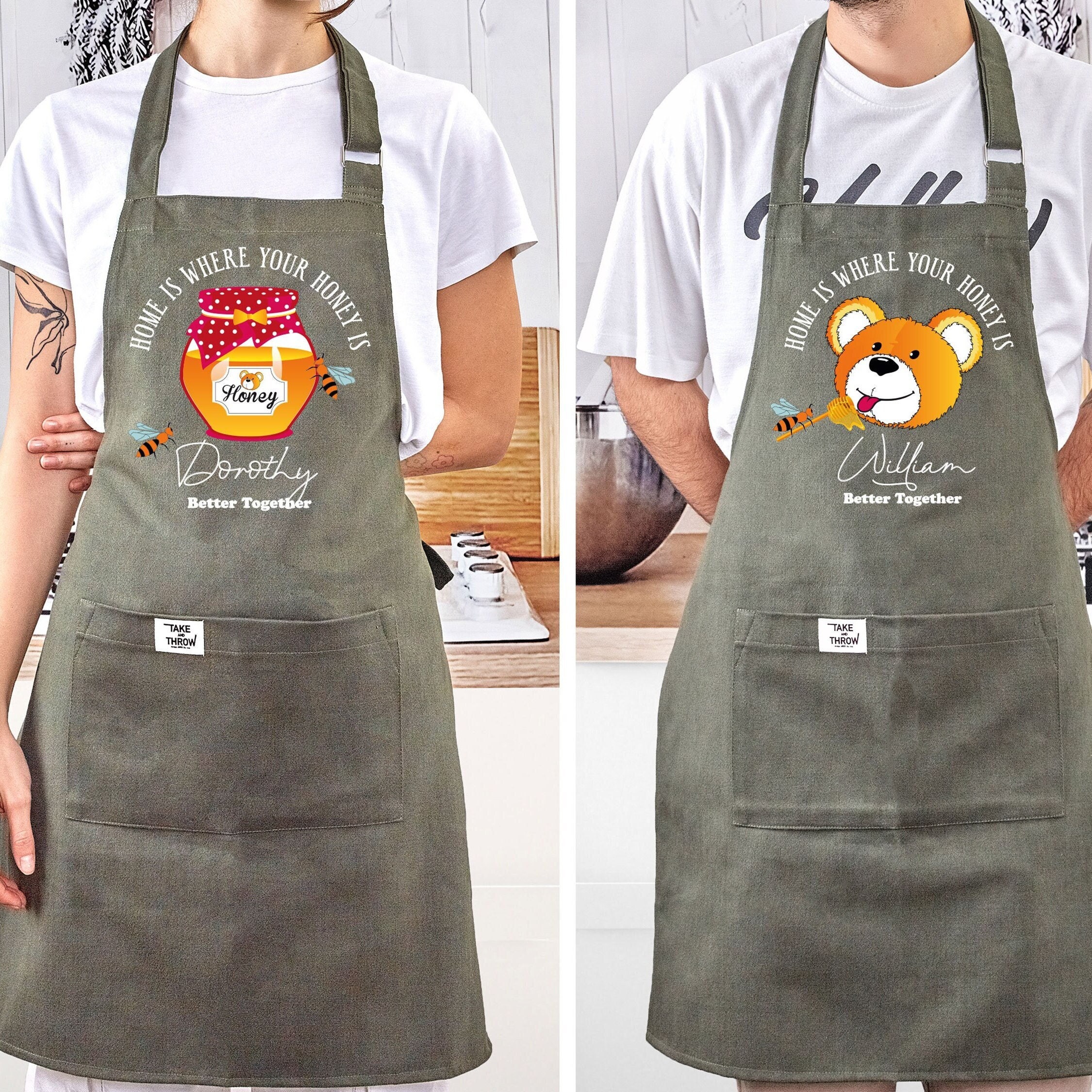 Personalized Matching Couple Aprons Funshine Bear and Honey Design ...
