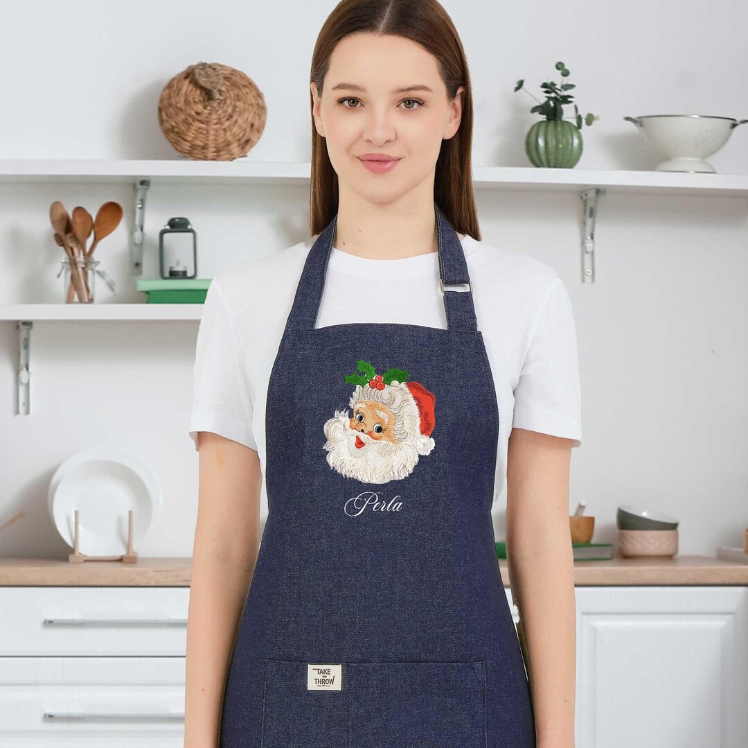 Santa Claus Blue Denim Embroidered Aprons for Women, Men and Kids 10 ...