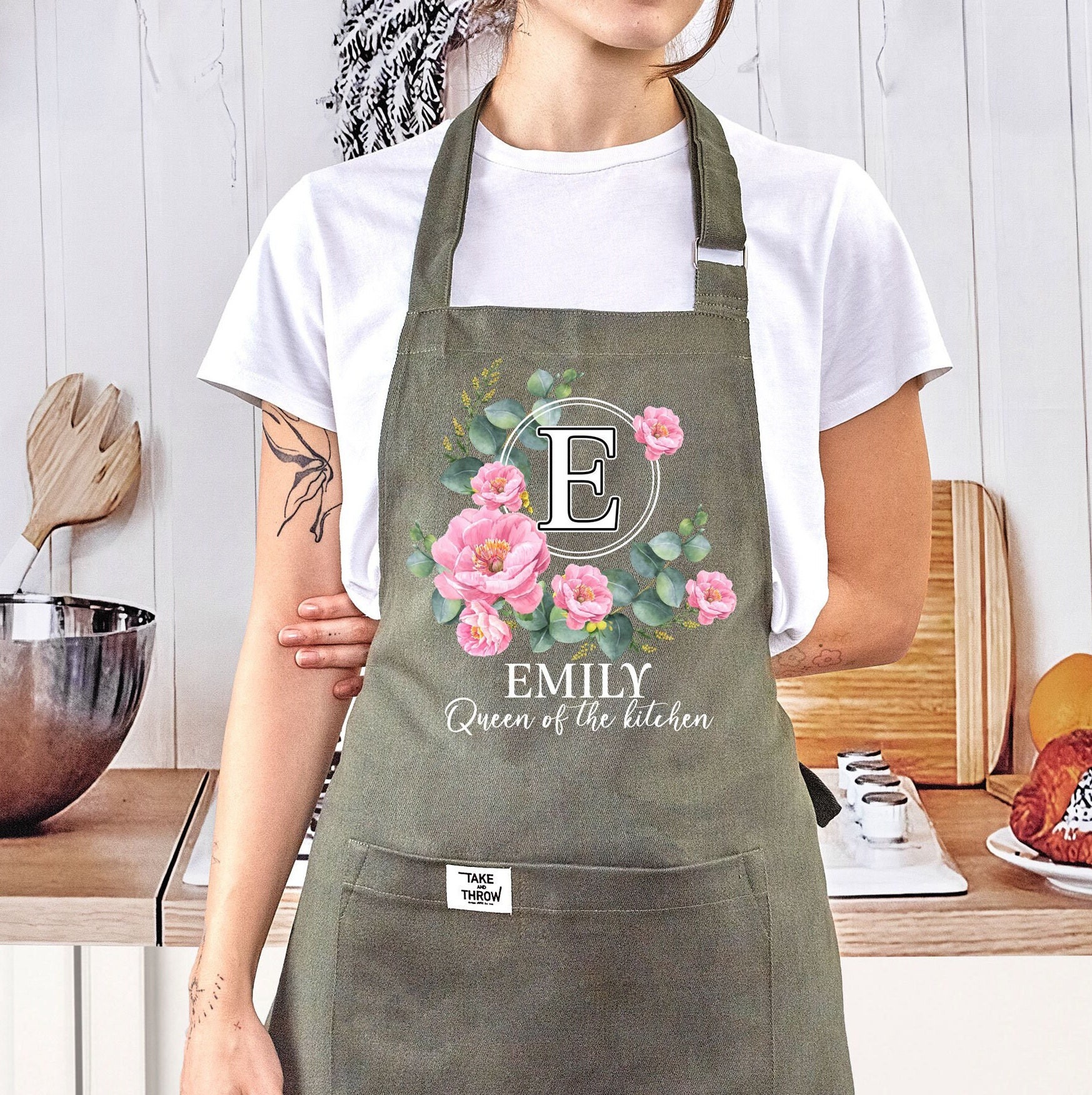 Personalized Floral Kitchen Apron for Women Custom Cotton Baking Apron ...