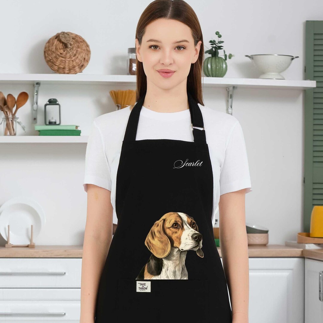 Custom Dog Apron – Beagle Drawing Print – Cotton Apron for Dog Lovers ...