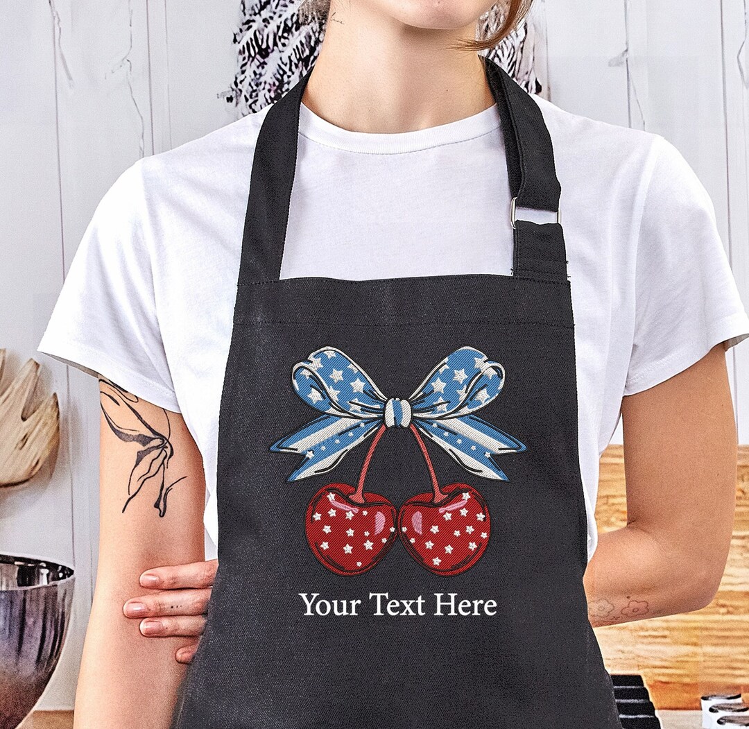 Embroidery Cherry Apron Personalized Christmas Gift for Women and Men ...