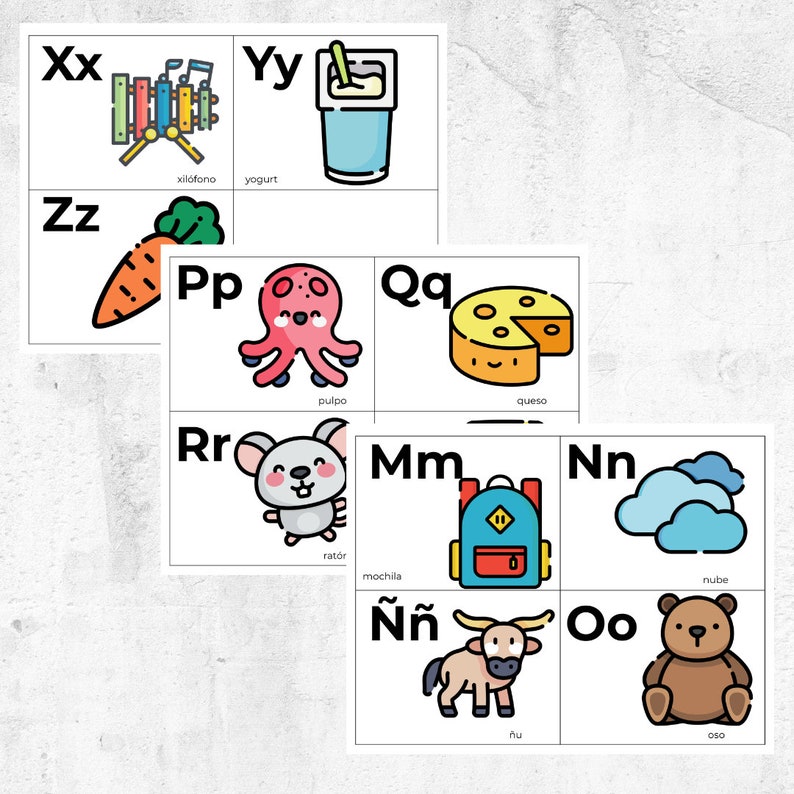 Tarjetas del abecedario Español Abecedario Lectoescritura - Etsy España