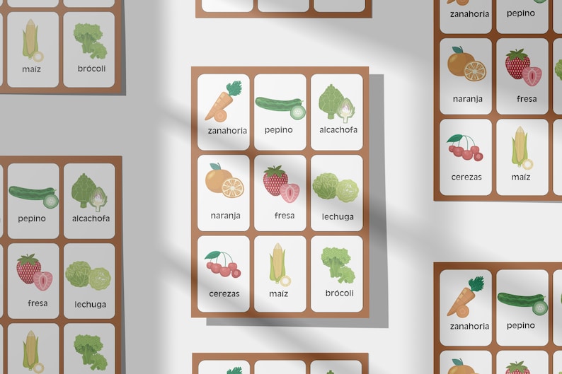 Tarjetas de frutas y verduras con nombre en español para preescolar ...