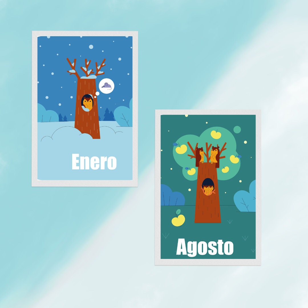 Tarjetas estaciones del año Tarjetas meses del año Tarjetas - Etsy España