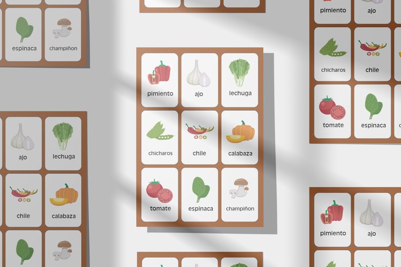 Tarjetas de frutas y verduras con nombre en español para preescolar ...