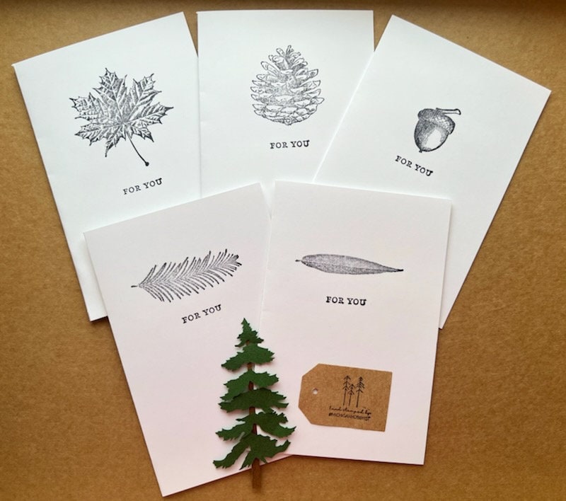 Tree Leaf and Pine Themed Greeting Card Collection 5 Hand - Etsy