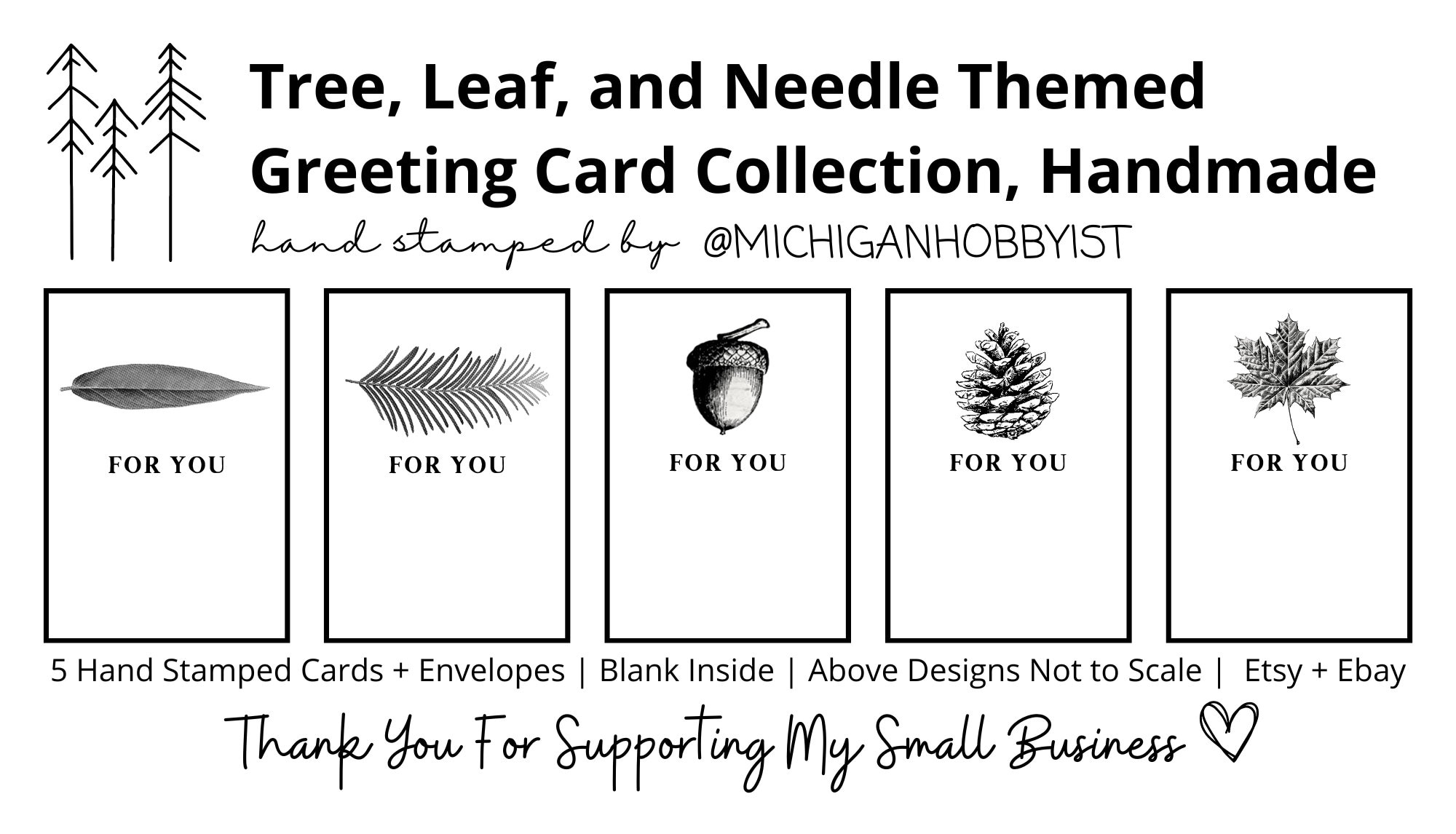 Tree Leaf and Pine Themed Greeting Card Collection 5 Hand - Etsy