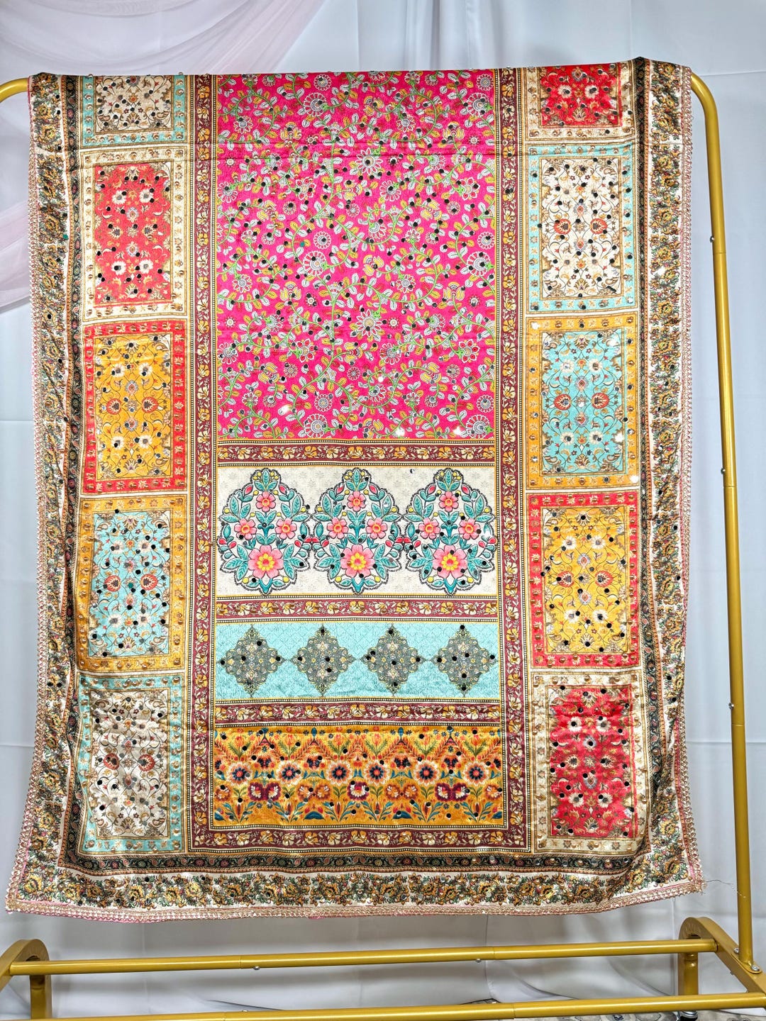 Pakistani Silk Heavy Dupatta Pink Multicolor, Indian Clothes, Pakistani ...