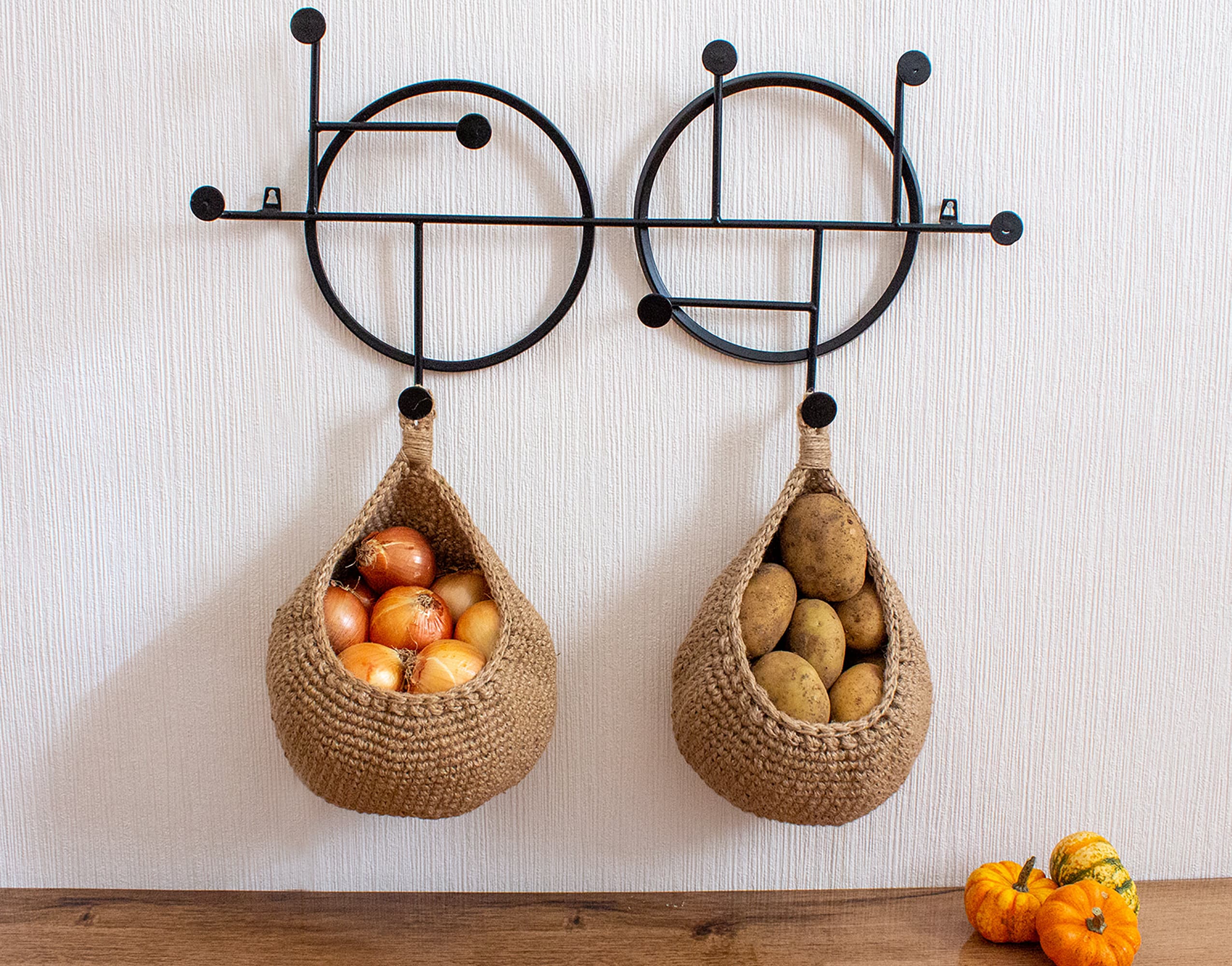 Hanging Fruit and Vegetable Basket, Wall Hanging Drop Basket, Jute ...