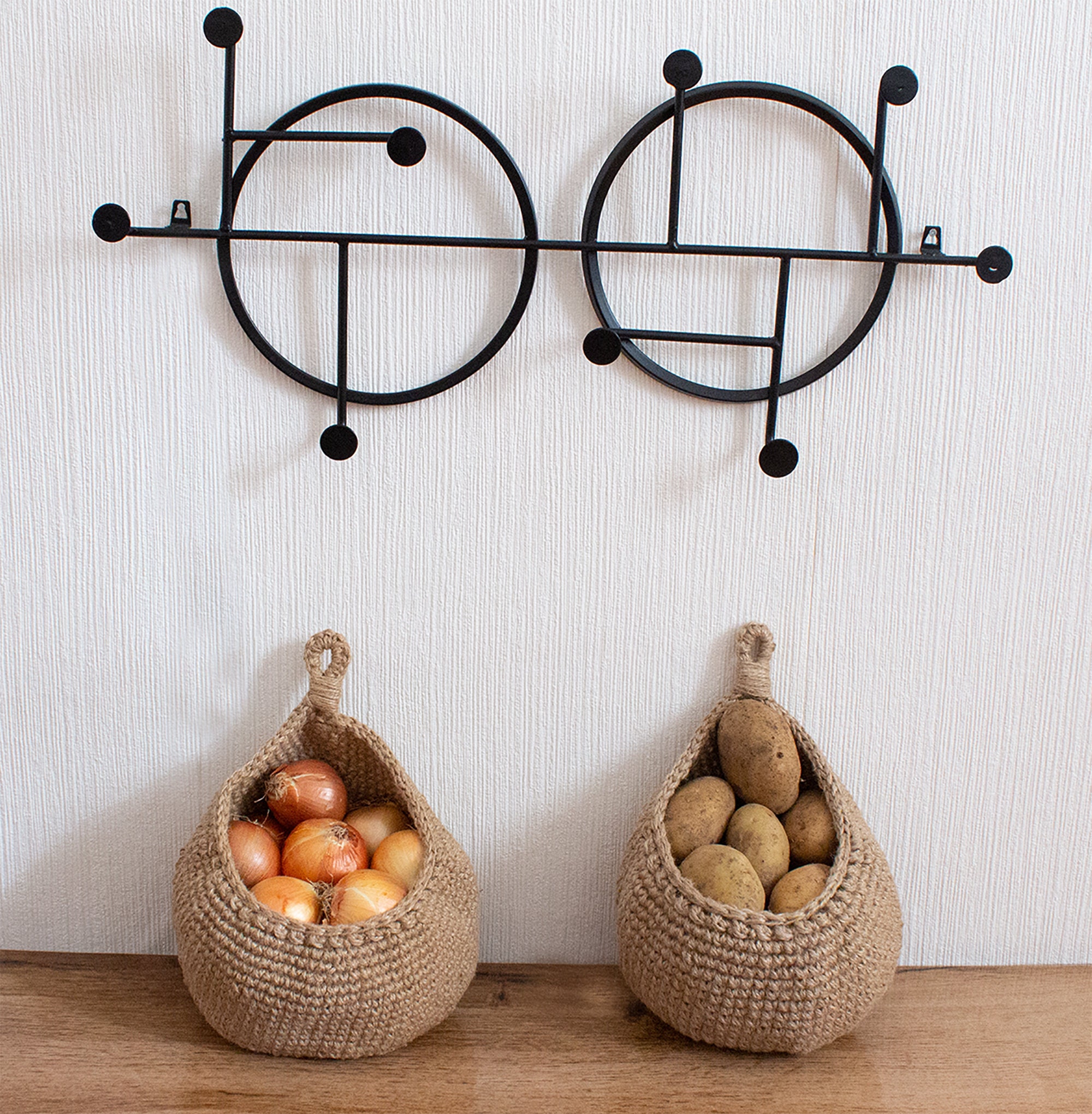 Hanging Fruit and Vegetable Basket, Wall Hanging Drop Basket, Jute ...