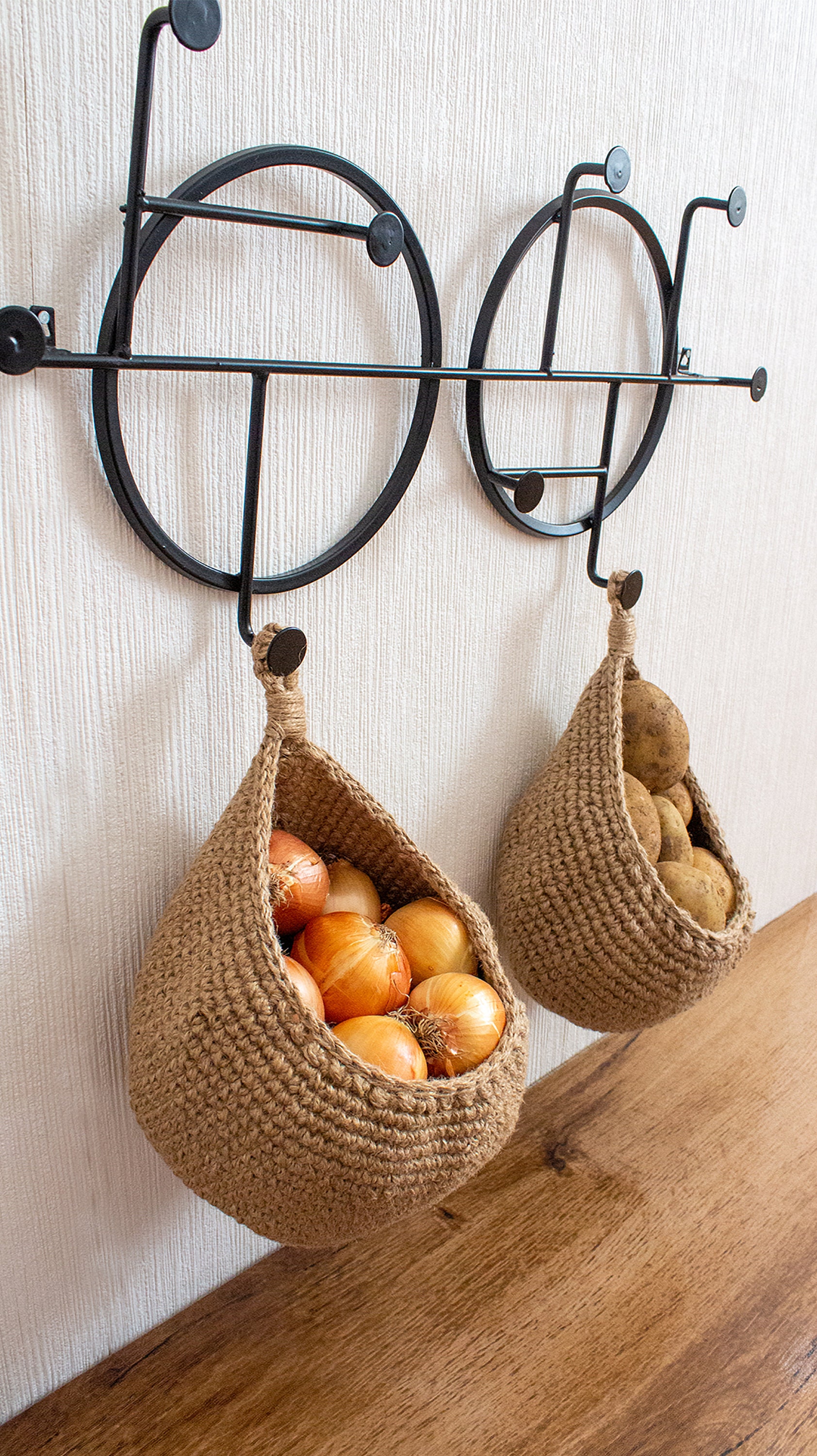 Hanging Fruit and Vegetable Basket, Wall Hanging Drop Basket, Jute ...