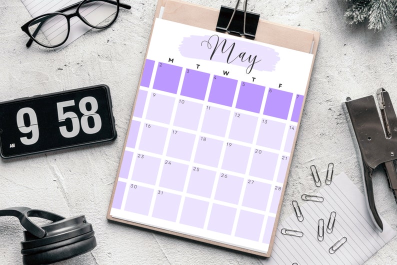 Purple Monthly Calendar Template May to December 2022 - Etsy