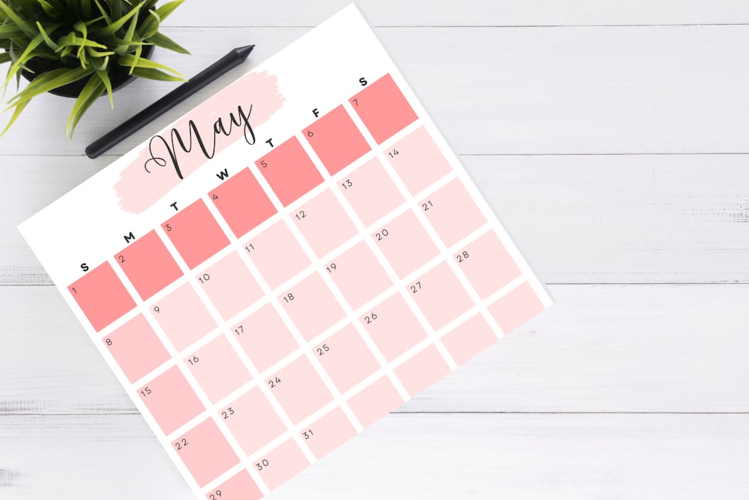 Pink Monthly Calendar Template May to December 2022 - Etsy
