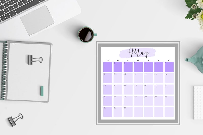 Purple Monthly Calendar Template May to December 2022 - Etsy