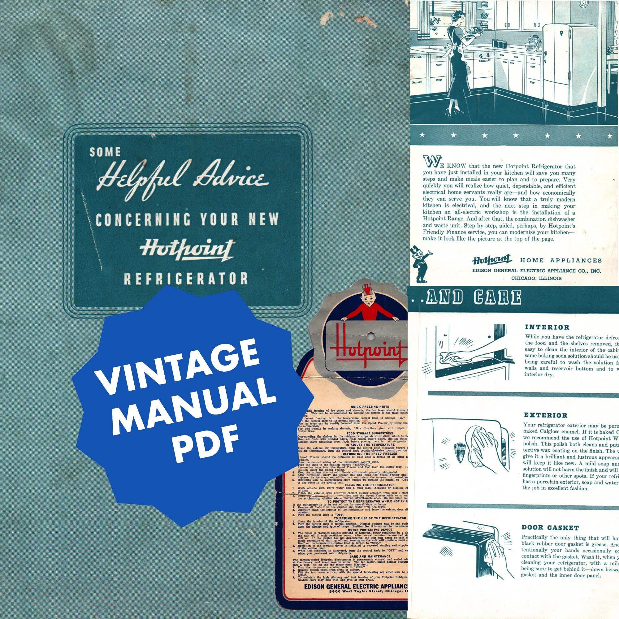 Hot Point Refrigerator 1950s Vintage Manual PDF W/ Original Product Tag ...