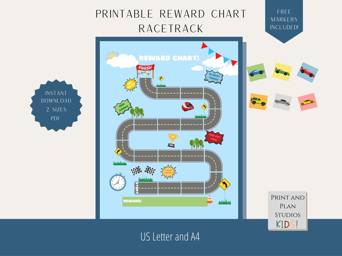 Printable Behavior Chart, Racetrack Reward Chart, Chore Chart, Race Car ...