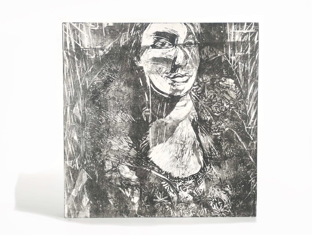 Portrait Mid Century Style Black and White Original Etching by Bronwyn ...