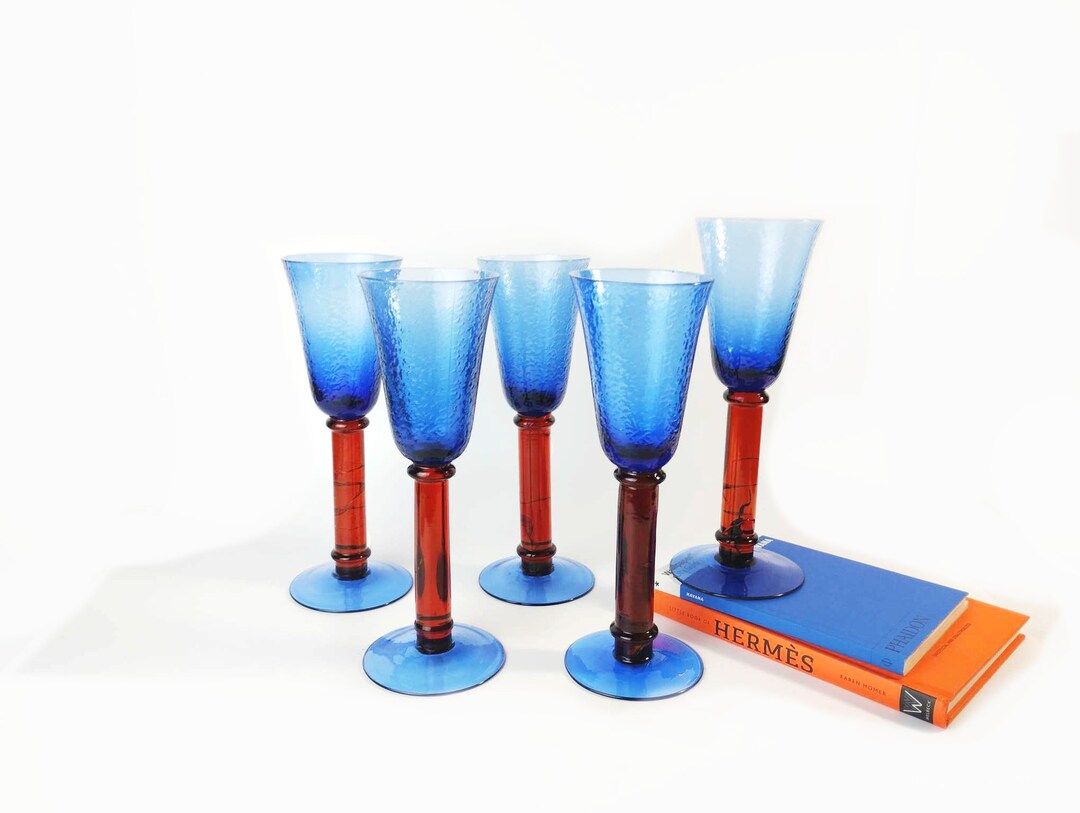 Vintage Divine Handblown Glass Goblets/ Wine Fluted Glasses in Blood ...