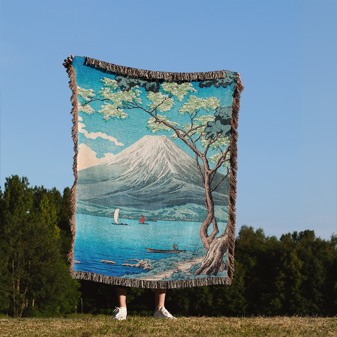 Famous Paintings Woven Throw, Mount Fuji From Lake Yamanaka Jacquard ...