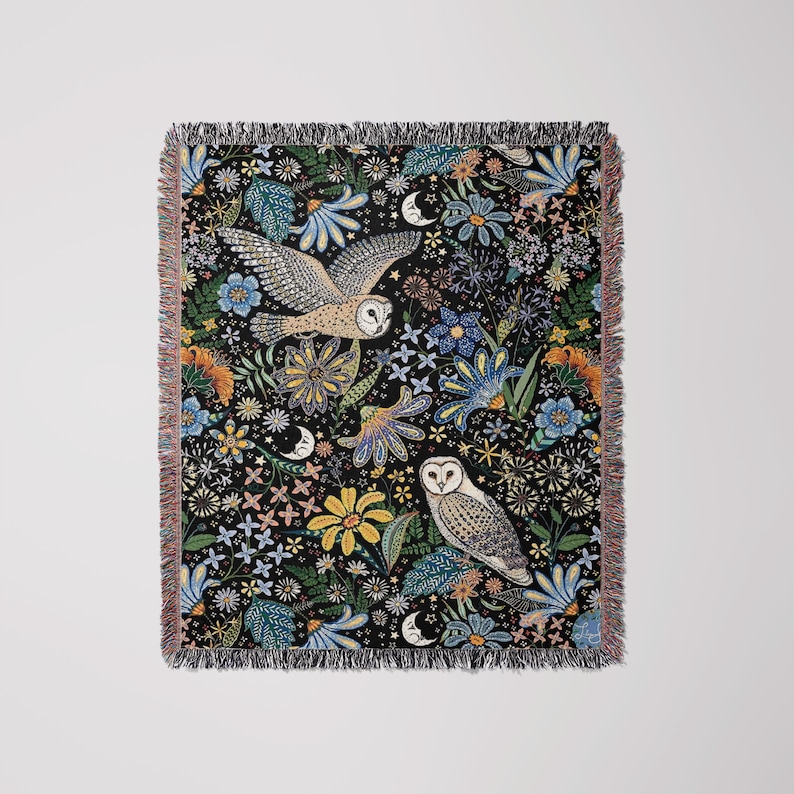 Boho Owl Woven Throw Blanket: Retro Floral Jacquard Tapestry - Etsy