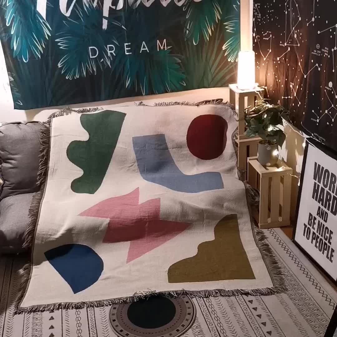 Geometry Block Braided Thread Blanket｜woven Tassel Sofa Throw Blanket ...