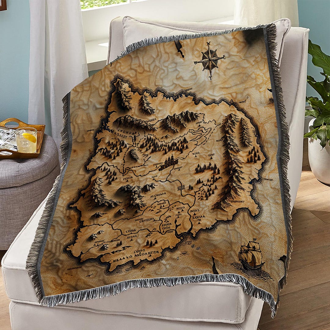 Woven Medieval Map Blanket | Cotton Sofa Throw - Etsy