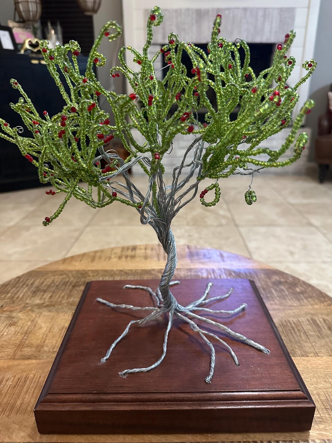 Handmade Wire Beaded Tree Sculpture | Decorative Art Tree on Wooden ...