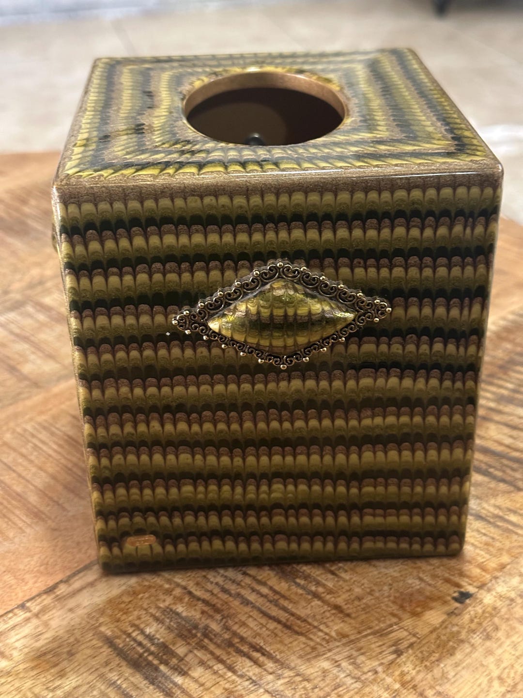 Mike + Ally Luxury Resin Tissue Box Cover – Olive Green Gold Filigree ...