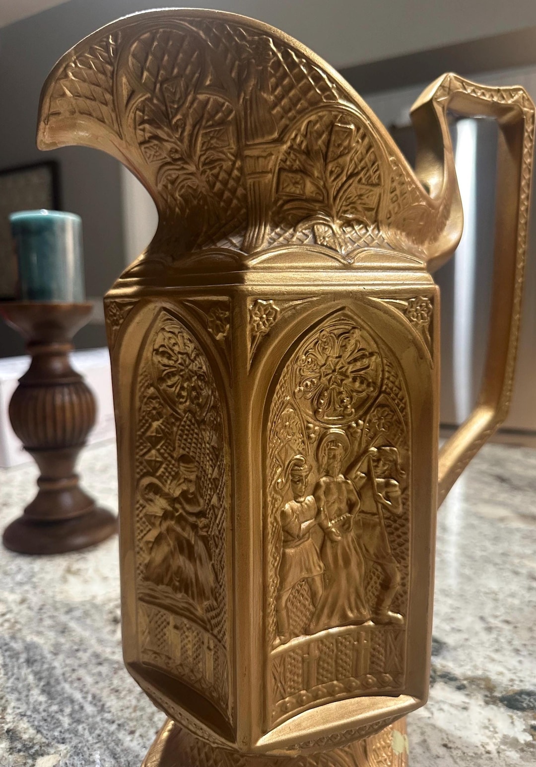 Vintage Pitcher Stations of the Cross Catholic Gold/green FARKAS KY ...