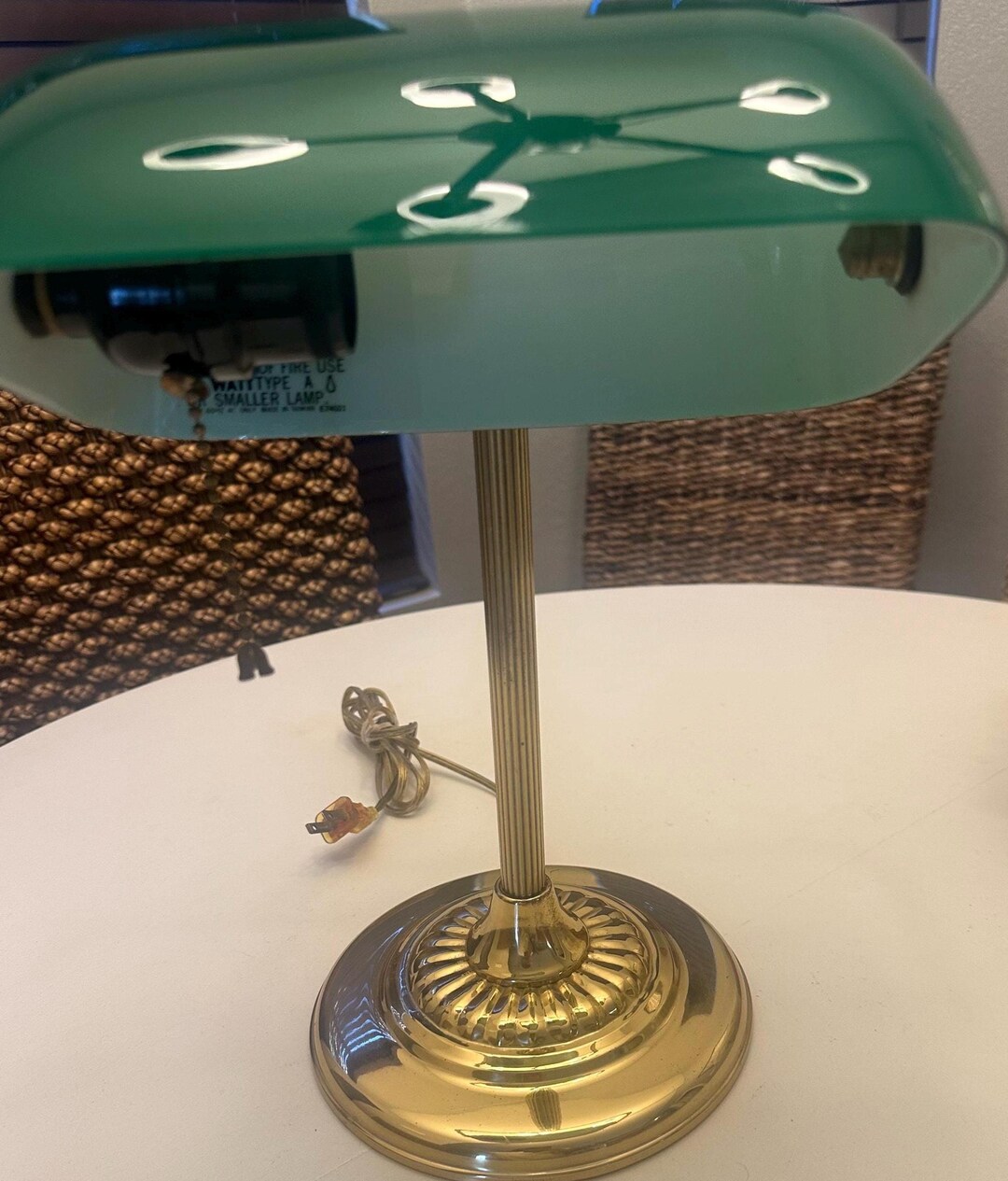 Vtg Brass Desk Banker’s Lamp Green Glass Shade - Etsy