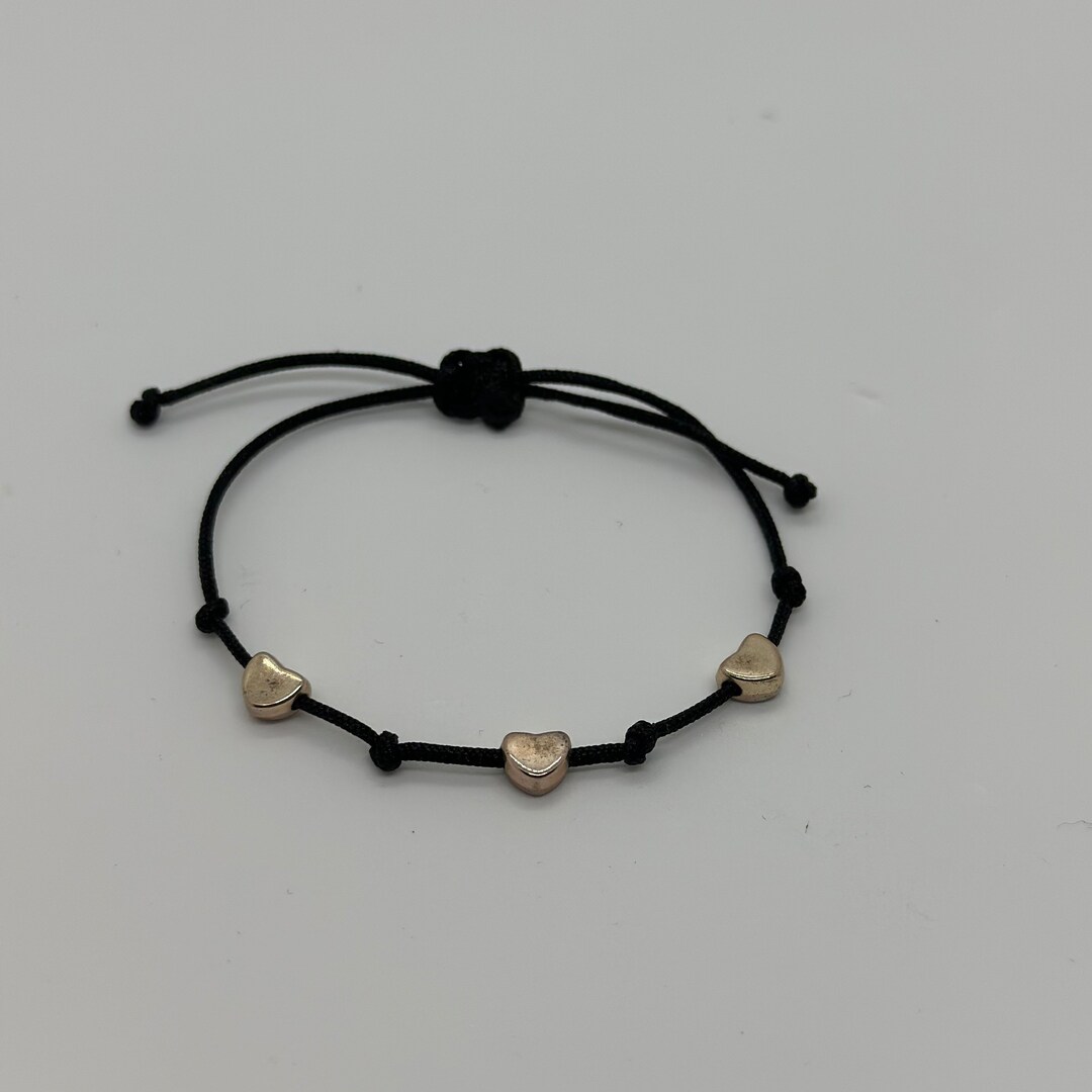 Simple 3 Heart Bracelet With Black String, Heart Couple Bracelet, Gift ...