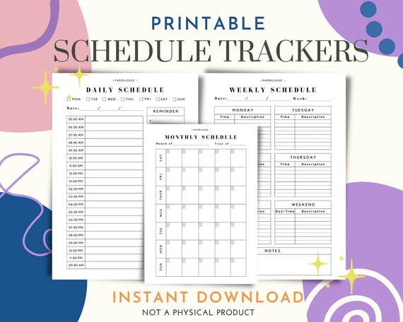 Schedule Tracker Printable Set Weekly Schedule Daily - Etsy