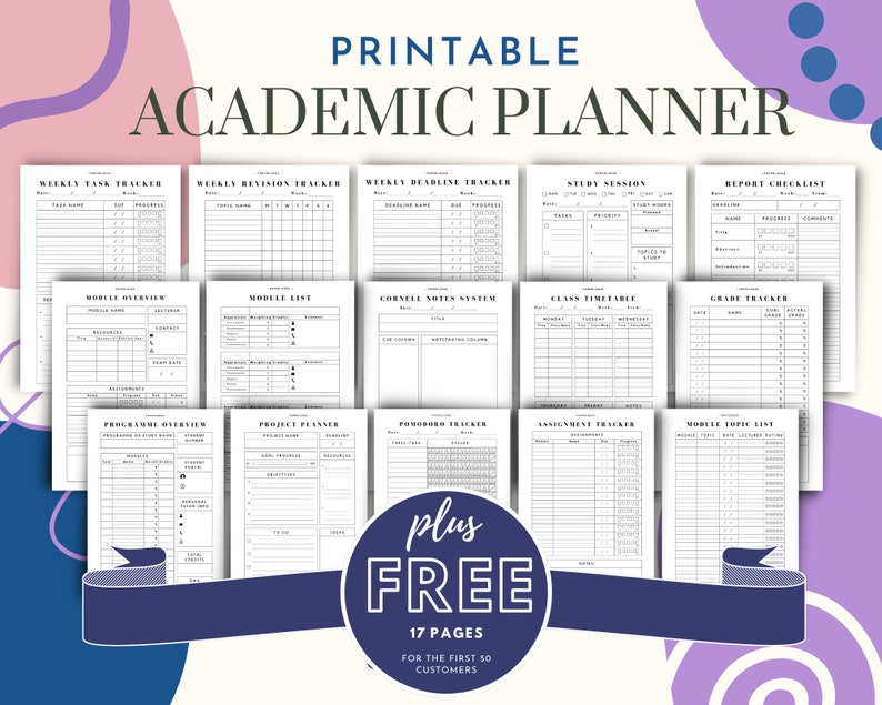 Student Planner Printable Set - Academic Planner A4, College Student ...
