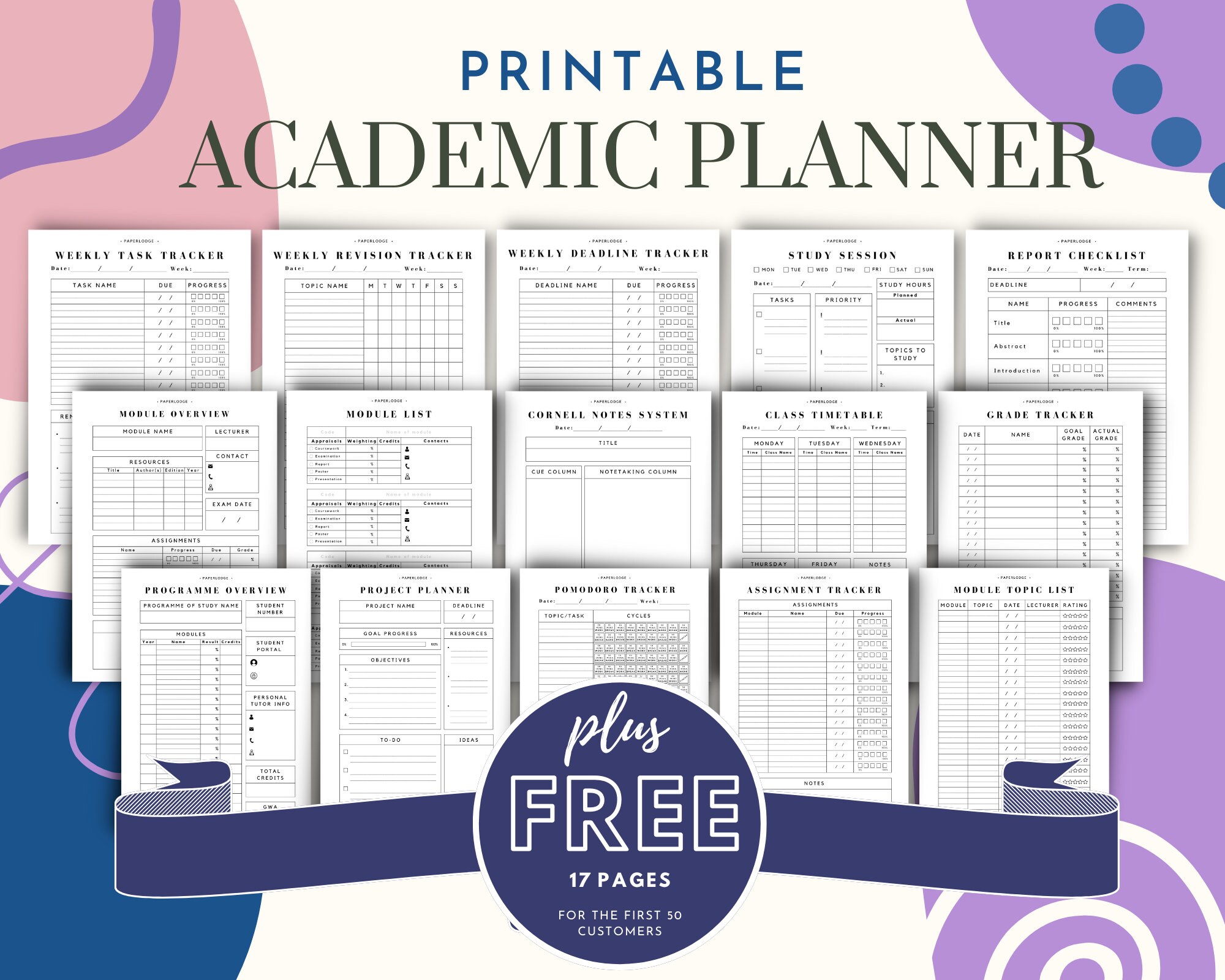 Student Planner Printable Set - Academic Planner A4, College Student ...