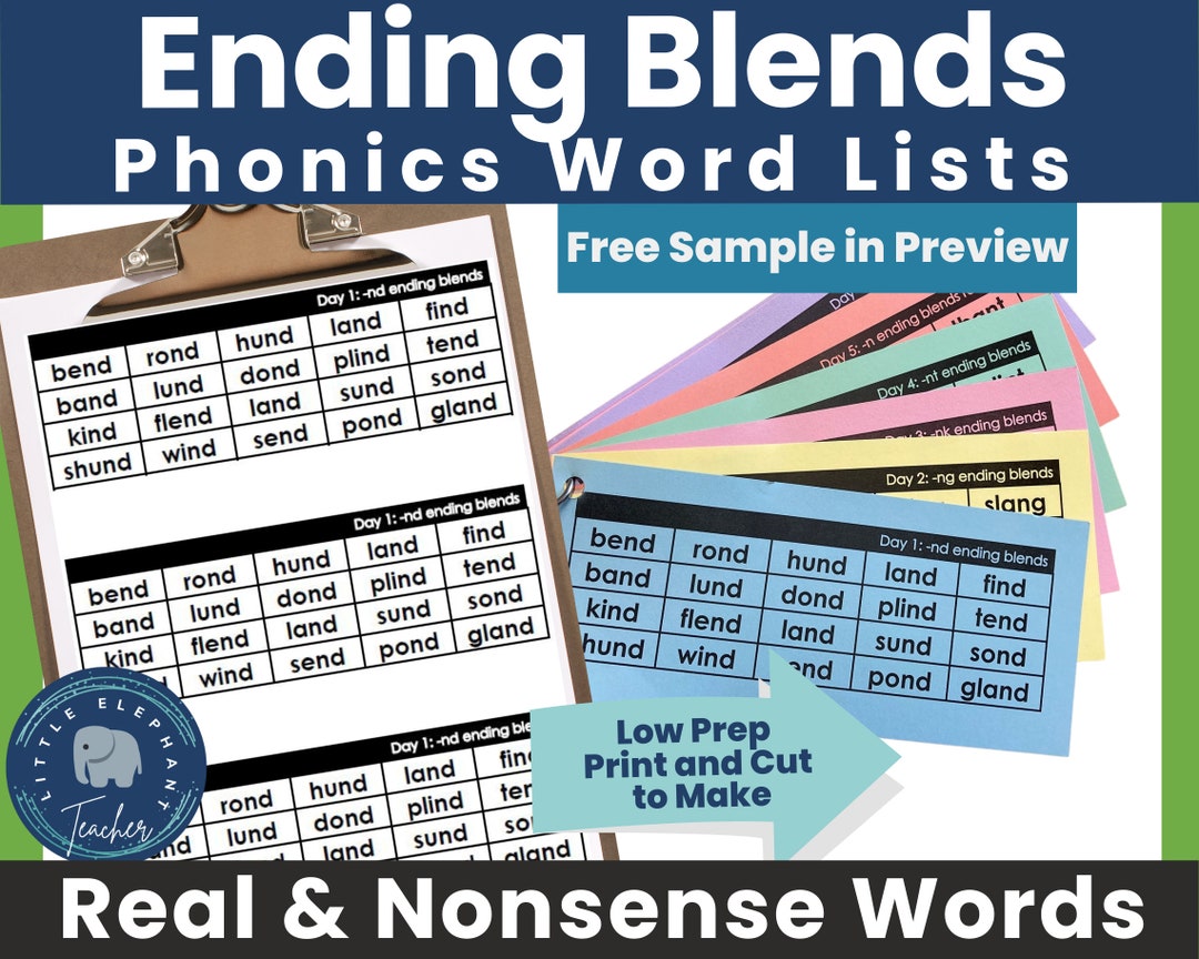 Phonics Word Cards Ending Blend - Phonics Printable - Phonics Word ...
