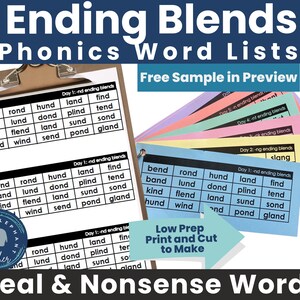 Phonics Word Cards Ending Blend - Phonics Printable - Phonics Word ...