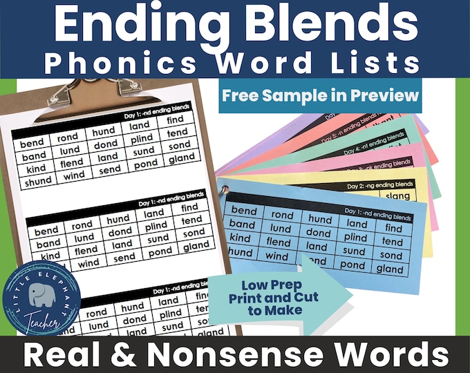 Phonics Word Cards Ending Blend - Phonics Printable - Phonics Word ...