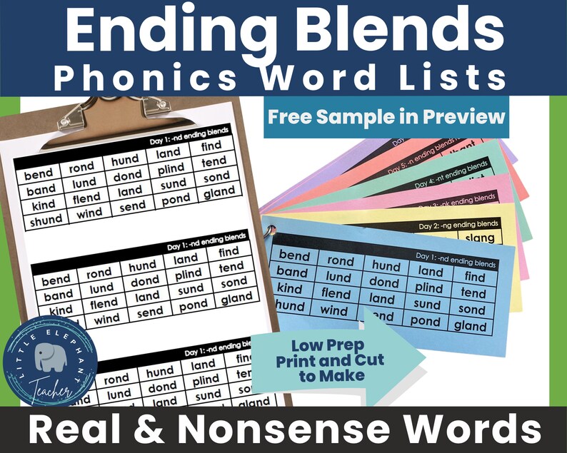 Phonics Word Cards Ending Blend - Phonics Printable - Phonics Word Lists Real and Nonsense Words ...