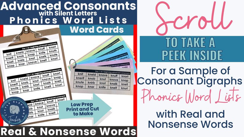 Phonics Word Lists Phonics Printable Cards for Real and Nonsense Words ...
