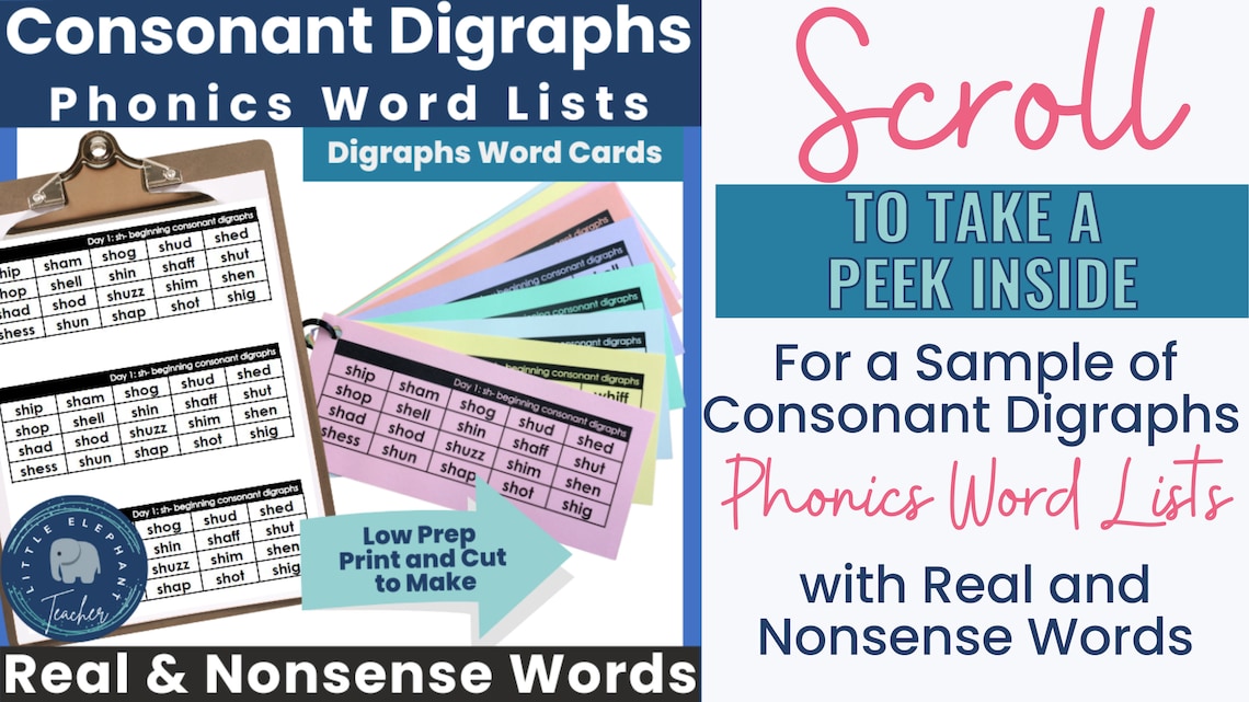 Phonics Digraph Word Lists Phonics Printable Cards Phonics Word Lists ...