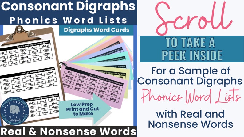 Phonics Digraph Word Lists Phonics Printable Cards Phonics Word Lists ...