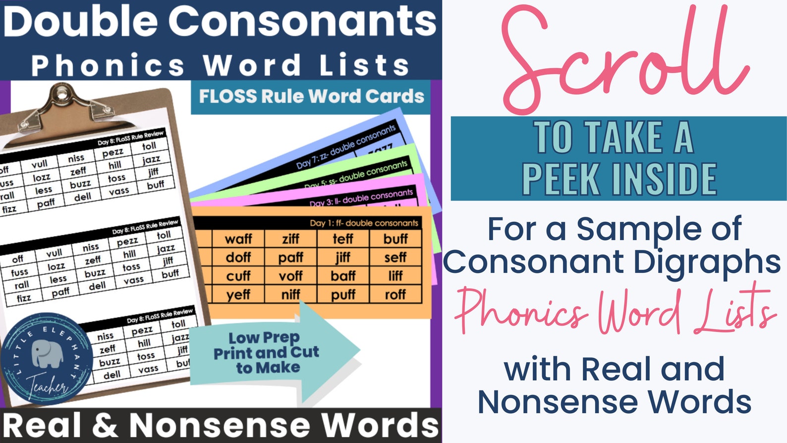 Phonics Printable Cards Floss Rule Double Consonants Phonics Word Lists ...