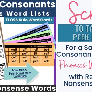 Phonics Printable Cards Floss Rule Double Consonants Phonics Word Lists ...
