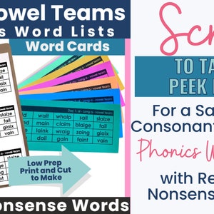 Long Vowel Words Vowel Teams - Phonics Printable Cards - Phonics Word ...